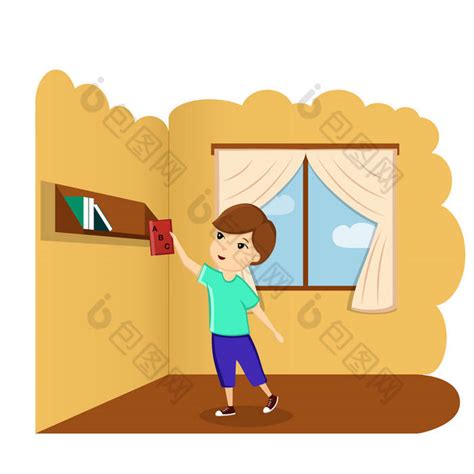 男孩与书在房间里例证载体有书的孩子开学第 包图企业站