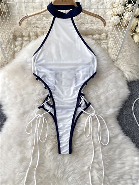 Women Sexy Halter Playsuits Fashion Drawstring Lace Up Design