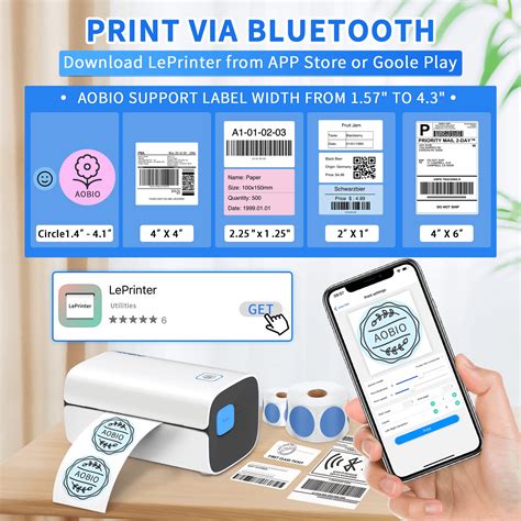 Aobio 4x6 Bluetooth Thermal Label Printer Shipping Label Printer For