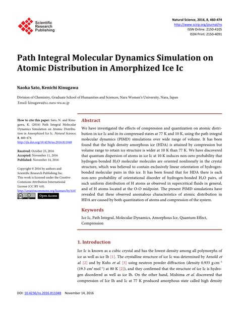 Pdf Path Integral Molecular Dynamics Simulation On Atomic Distribution In Amorphized Ice Ic