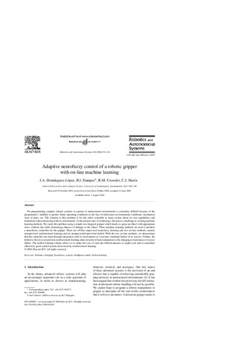 Pdf Adaptive Neurofuzzy Control Of A Robotic Gripper With On Line Machine Learning