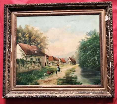 BELLE ÉCOLE Française fin du XIX e siècle fermière et poules EUR PicClick FR