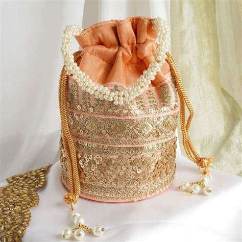 Indian Potli Designer Potli Bag Wrist Bag Bucket Bag Hand Embroidered