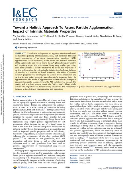 Pdf Toward A Holistic Approach To Assess Particle Agglomeration