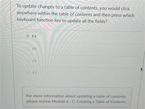 Solved To Update Change To Table Of Contents You Would Chegg Com