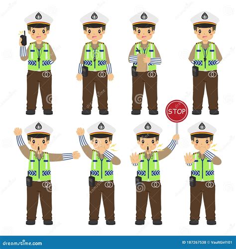 Indonesia Traffic Police Character Vector Collection Stock Vector