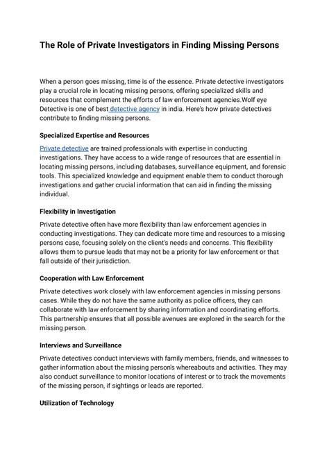 Ppt The Role Of Private Investigators In Finding Missing Persons