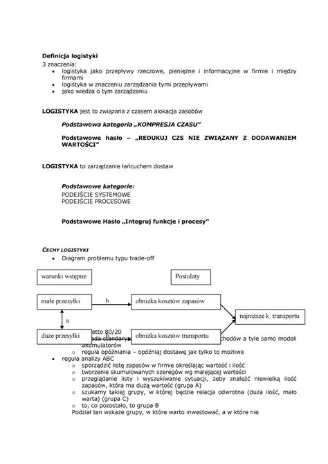 Logistyka 10 Notatki z wykładu 10 Definicja logistyki 3 znaczenia logistyka jako
