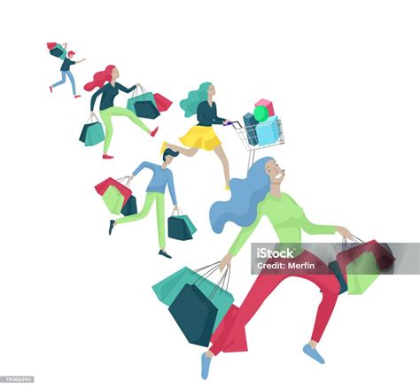 Men And Women Taking Part In Seasonal Sale At Store Shop Mall Cartoon