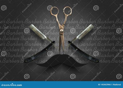 Scheermes En Van De Kapper Schaar Tegen Een Donkere Achtergrond