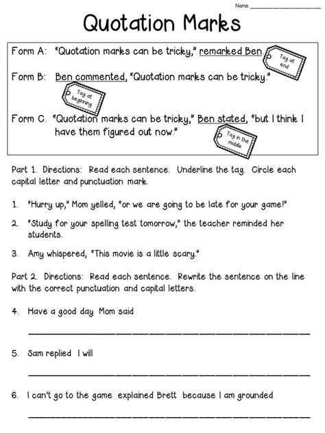 Quotation Marks Worksheet 3rd Grade Quotation Mark Worksheets For