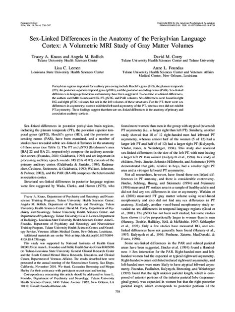 Pdf Sex Linked Differences In The Anatomy Of The Perisylvian Language