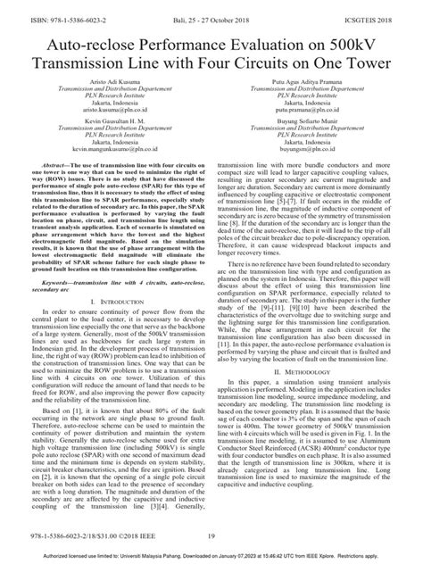 Evaluation Of Single Pole Auto Reclose Performance On A 500kv