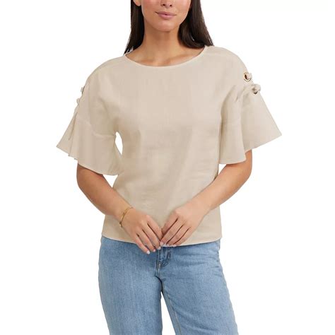 Womens Ellen Tracy Grommet Linen Dolman Sleeve Top