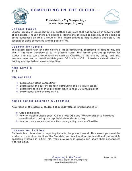 Computing In The Cloud Lesson Plan For 3rd 12th Grade Lesson Planet