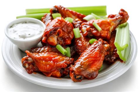 A Plate Of Spicy Buffalo Chicken Wings With Celery Stock Illustration