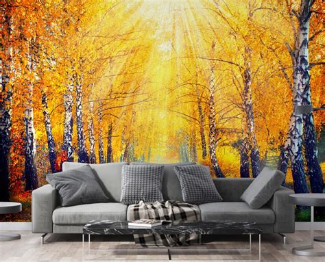 Autumn In The Forest Wallpaper Mural Silk Interiors Wallpaper