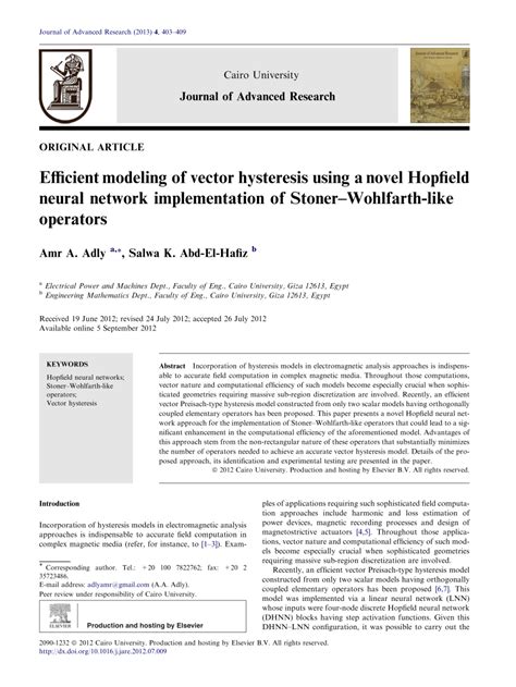 Pdf Efficient Modeling Of Vector Hysteresis Using A Novel Hopfield