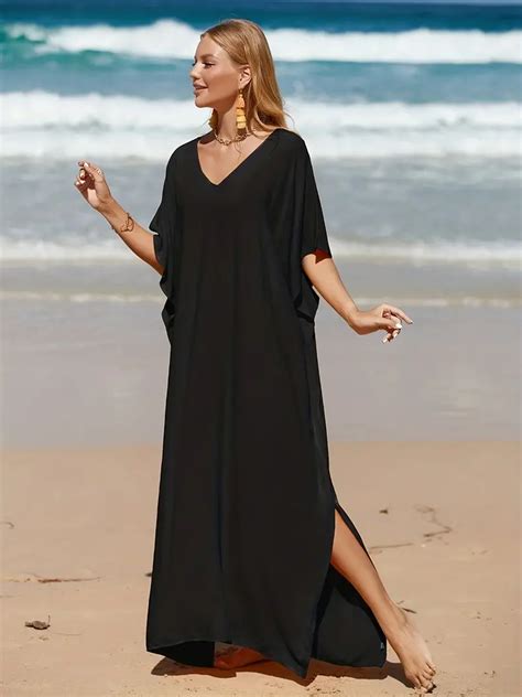 Plus Size Casual Cover Womens Plus Solid Bat Sleeve V Neck Temu Portugal