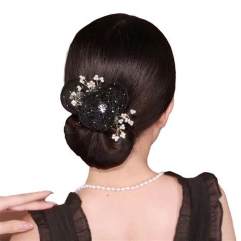 Hand Embroidered Flowers Deft Bun Sheer Fabric Hair Bun