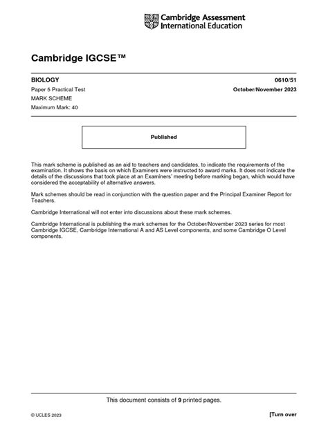 Cambridge Igcse ™ Biology 0610 51 Pdf Question Heat