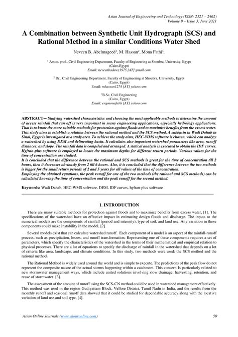 PDF A Combination Between Synthetic Unit Hydrograph SCS And Rational Method In A Similar