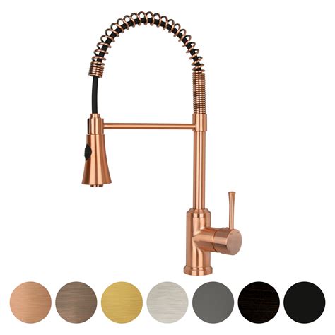 Copper Pre Rinse Spring Kitchen Faucet Single Level Solid Brass