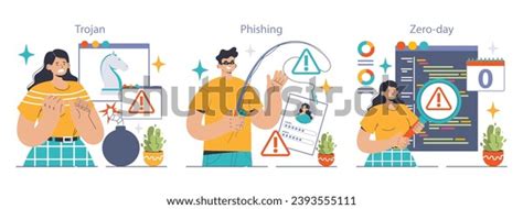 Cybersecurity Set Protecting Data Threats Users Stock Vector Royalty