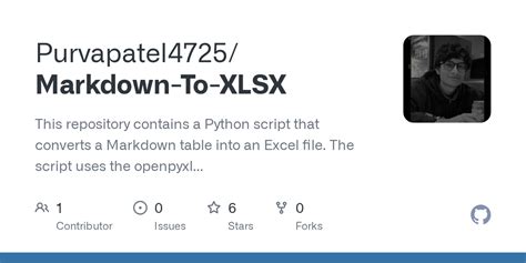 Github Purvapatel4725markdown To Xlsx This Repository Contains A