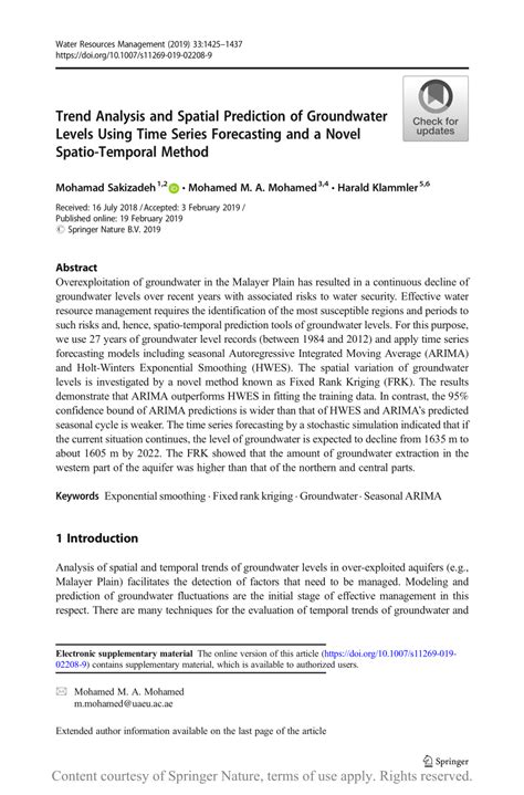 Trend Analysis And Spatial Prediction Of Groundwater Levels Using Time Series Forecasting And A