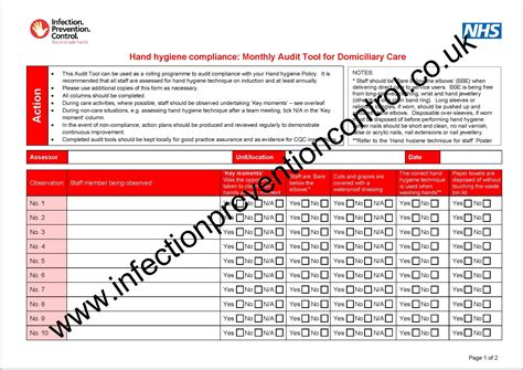 Hand Hygiene Compliance Monthly Audit Tool For Domiciliary Care