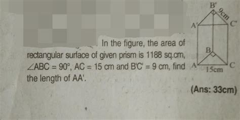 In The Figure The Area Of Rectangular Surface Of Given Prism Is 1188