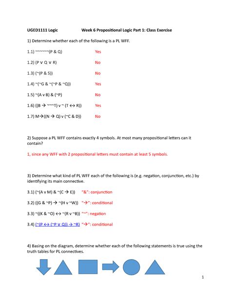 Week 6 Propositional Logic Part 1 Class Exercise Answer Key 202223 Sem