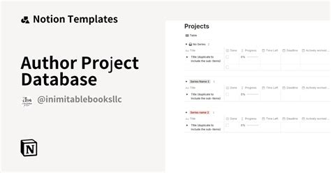 Author Project Database Template By Inimitable Books Llc Notion
