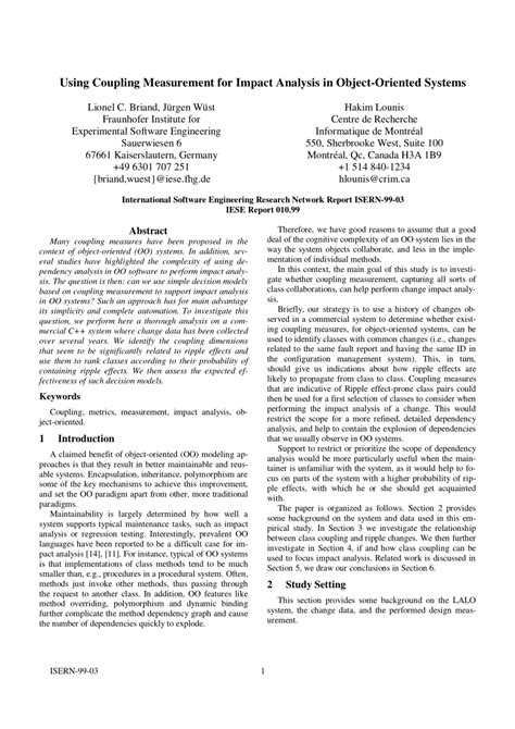 Pdf Using Coupling Measurement For Impact Analysis In Object