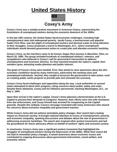 Coxeys Army Article And Questions” Assignment Teaching Resources