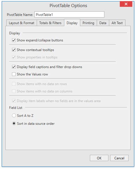 Pivottable Options Dialog Wpf Controls Devexpress Documentation