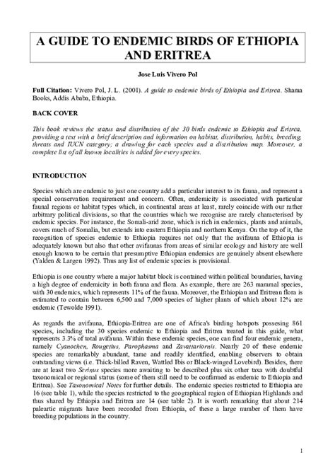 doc a guide to endemic birds of ethiopia and eritrea