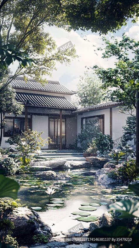 Ai创作图中式别墅中式园林院落 高端中式庭院 地产中式庭院 新中式庭院 中式别墅意境园林 庭院四合院房地产 中式地产庭院 中式别墅园林院落 院墅地产中式背景 中式质感院落 中式庭院插画 地产