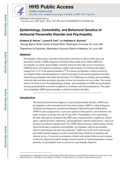 Pdf Epidemiology Comorbidity And Behavioral Genetics Of Antisocial