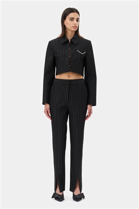 Black Black Pinstriped Cropped Blazer Ganni Kr 가니