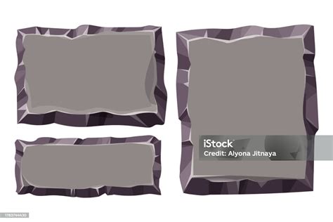 세트 돌 게임 메뉴 패널 흰색 배경에 고립 된 만화 스타일의 질감 Ui 프레임 인터페이스 템플릿 벡터 일러스트 레이 션 프레임에 대한 스톡 벡터 아트 및 기타 이미지