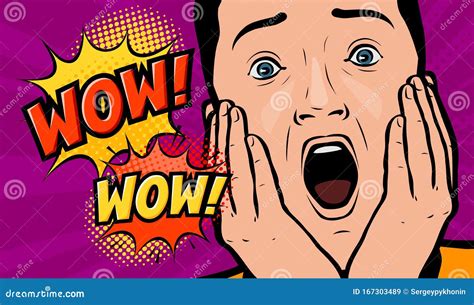 Delighted Man Drawn In Style Pop Art Retro Comic Style Cartoon Vector