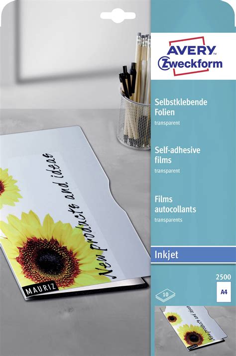 Feuilles transparentes jet d encre AVERY ZWECKFORM 2500 auto adhésives