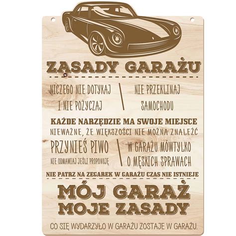 ZASADY GARAŻU DREWNIANA TABLICZKA PREZENT Y3 Cena Opinie Ozdobne