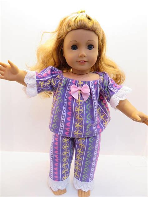 Purple Print Flannel Pajamas With Eyelet Lace Trim At Ankles And Wrists