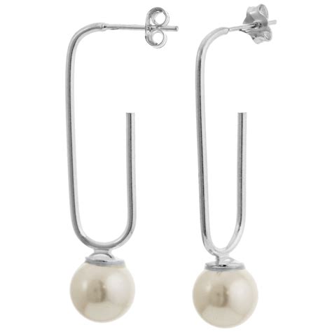 Se02p Rec Sterling Silver Pearl Hoop Stud Earrings W J Sutton