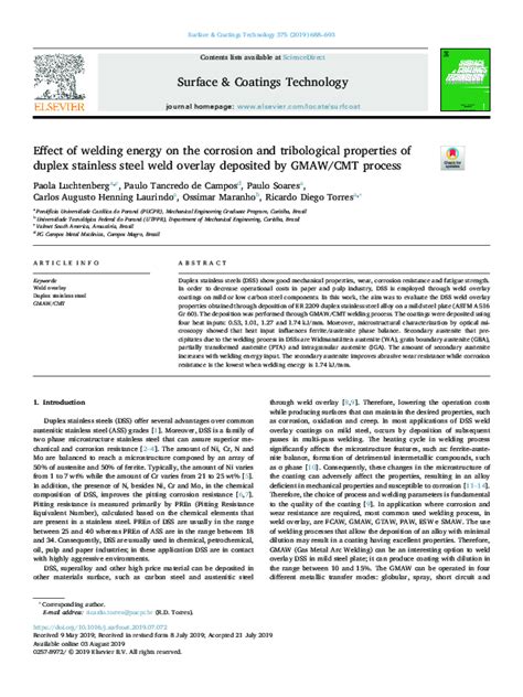 Pdf Effect Of Welding Energy On The Corrosion And Tribological