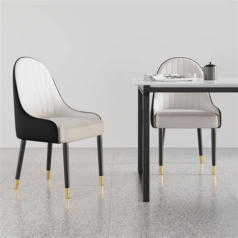 Set Of 2 Modern White And Black Pu Leather Dining Chairs Homary