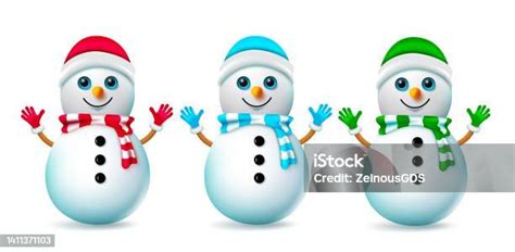 Christmas Snowman Character Vector Set Christmas Snow Man 3d Characters
